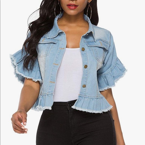 Suvimuga | Jackets & Coats | Suvimuga Womens Denim Distressed Ruffle ...